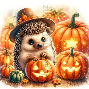 Cute Fall Hedgehogs Clipart Bundle, Watercolor Autumn Hedgehog Clip Art ...