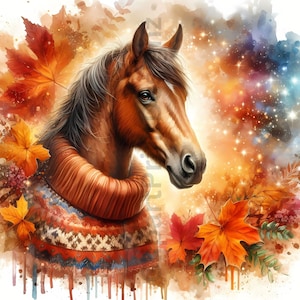 Cute Fall Horses Clipart Bundle, Watercolor Horse Clip Art Images, High ...
