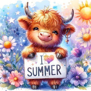 Cute Summer Animals Holding Signs Clipart Bundle, Watercolor Sun Clip ...