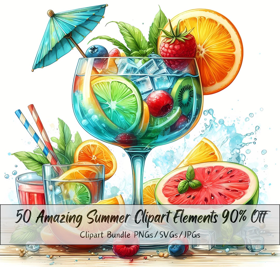 High Quality Summer Clipart Bundle, Watercolor Clip Art Images, Amazing ...