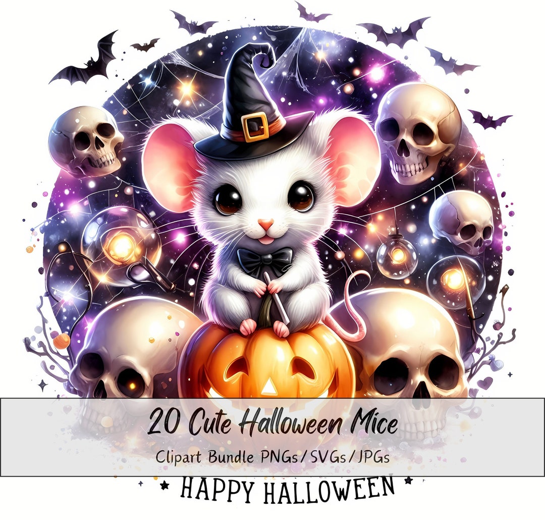 Cute Halloween Mouse Clipart Bundle, Watercolor Mice Clip Art Images ...