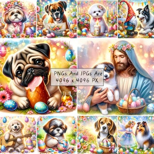 Cute Easter Dogs Breeds Clipart Bundle, Watercolor Clip Art Images, 20 ...