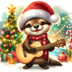Cute Christmas Otters Clipart Bundle, Xmas Otter Clip Art Images ...