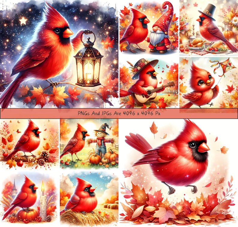 Cute Fall Red Cardinals Clipart Bundle, Watercolor Cardinal Clip Art ...