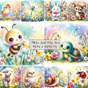 Cute Watercolor Spring Animals Clipart Bundle, 20 High Quality Pngs ...