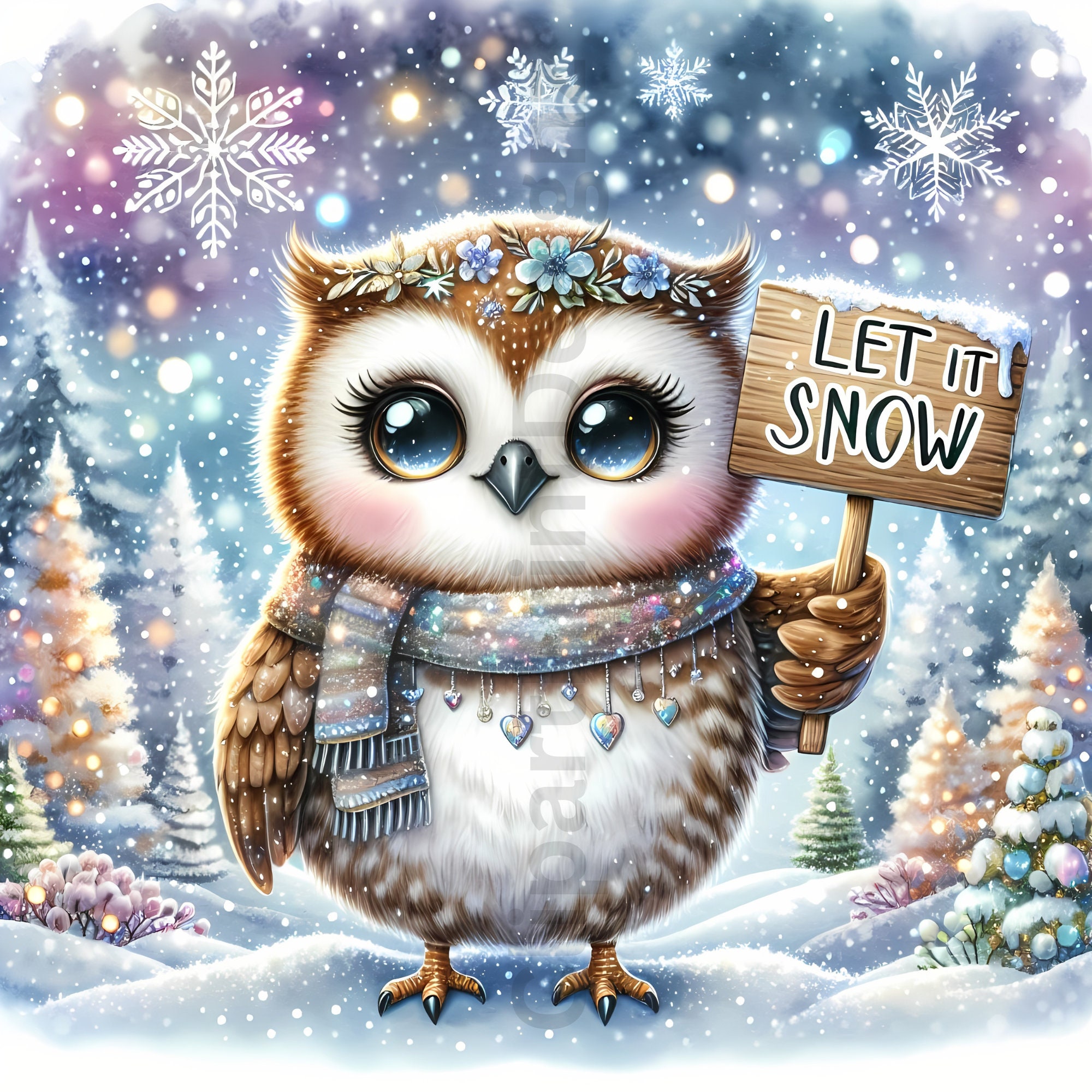 Cute Winter Owl Clipart Bundle, Festive Watercolor Clip Art Images, 20 ...