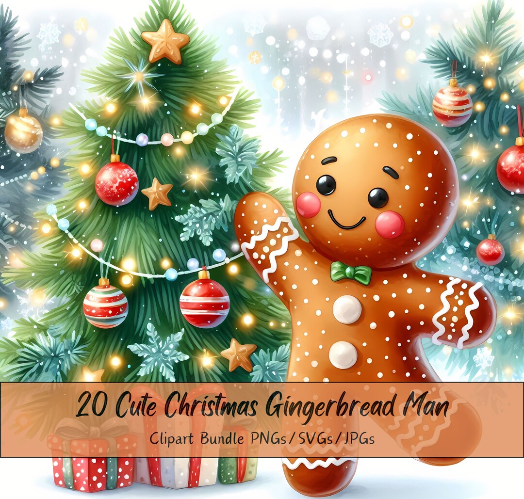 Cute Christmas Gingerbread Man Clipart Bundle, Xmas Men Clip Art Images ...