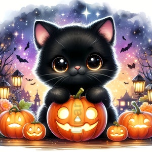 Cute Halloween Black Cats Clipart Bundle, Watercolor Cat Clip Art ...