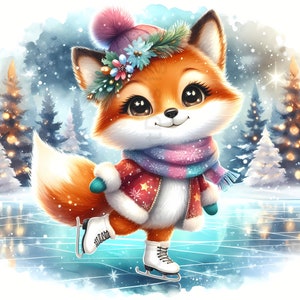 Cute Winter Fox Clipart Bundle, Festive Watercolor Clip Art Images, 20 ...