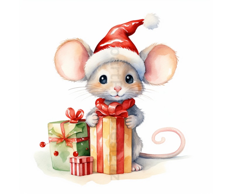 Cute Watercolor Christmas Mice 32 Christmas Mice Winter - Etsy