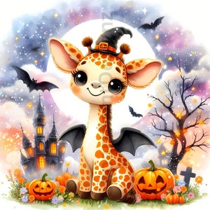 Cute Halloween Giraffes Clipart Bundle, Watercolor Giraffe Clip Art ...