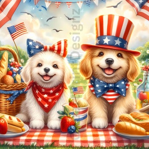 Cute 4th July Dogs Clipart Bundle, Watercolor Patriotic Files Animals ...