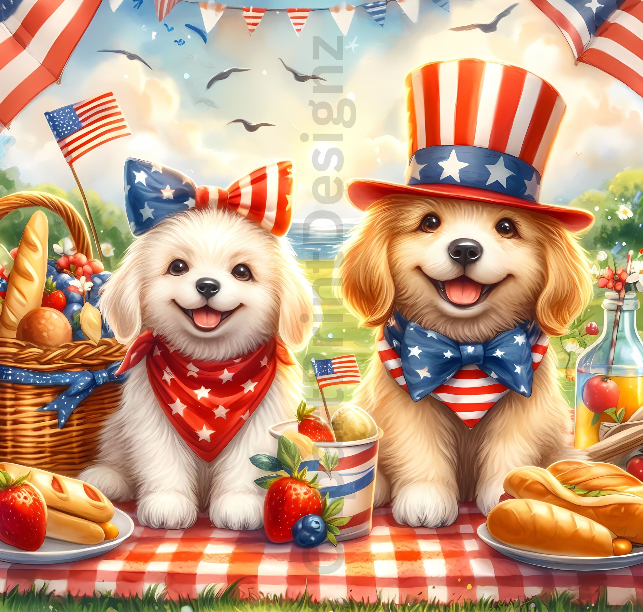 Cute 4th July Dogs Clipart Bundle, Watercolor Patriotic Files Animals ...