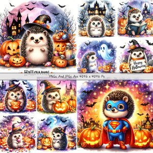 Cute Halloween Hedgehogs Clipart Bundle, Watercolor Hedgehog Clip Art ...