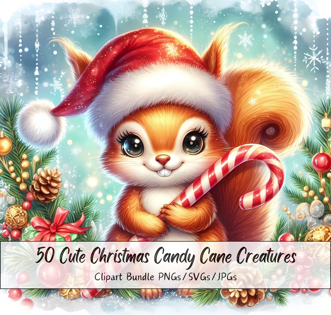 Cute Christmas Candy Cane Creatures Clipart Bundle, Xmas Clip Art ...