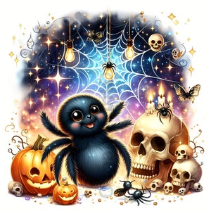 Cute Halloween Spiders Clipart Bundle, Watercolor Spider Clip Art ...