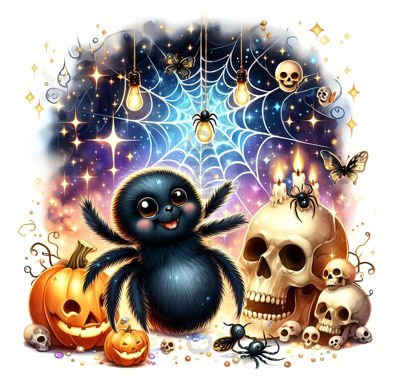 Cute Halloween Spiders Clipart Bundle, Watercolor Spider Clip Art ...