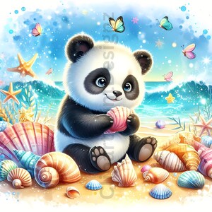 Cute Summer Pandas Clipart Bundle, Watercolor Panda Clip Art Images ...