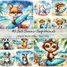 Cute Summer Surf Animals Clipart Bundle, Watercolor Beach Clip Art ...