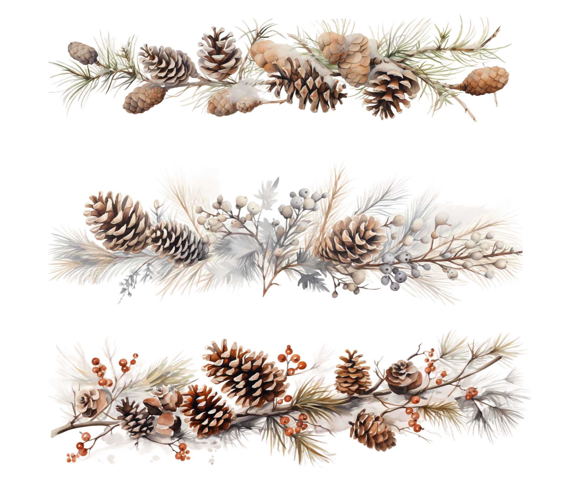 Watercolor Christmas Flower Borders Clipart, 20 Floral Pngs, 400 Dpi ...