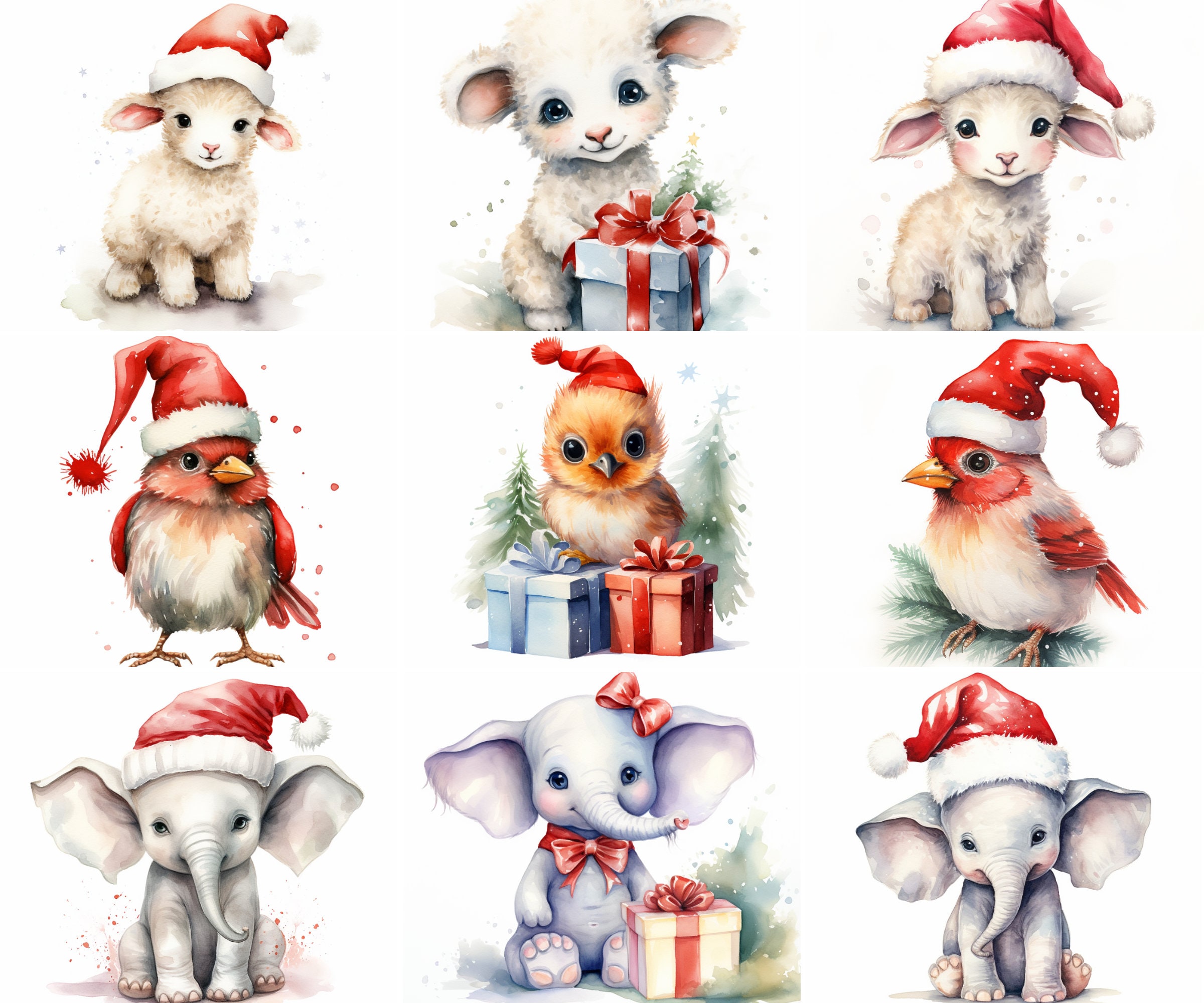 72 Cute Watercolor Christmas Animals, Mega Animal Clipart Bundle ...