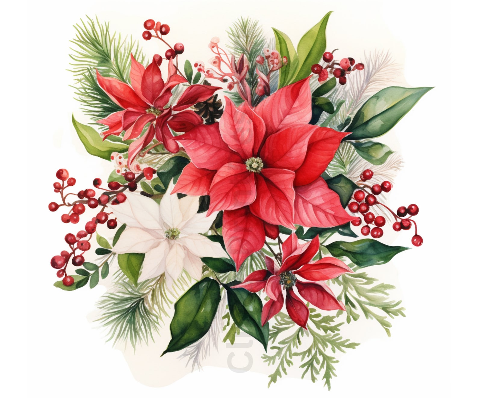 Watercolor Christmas Flowers Clipart, 20 High Quality Images, Christmas ...