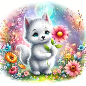 Cute Spring Wolves Clipart Bundle, Watercolor Clip Art Images, High ...