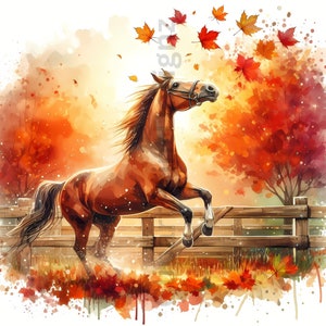 Cute Fall Horses Clipart Bundle, Watercolor Horse Clip Art Images, High ...