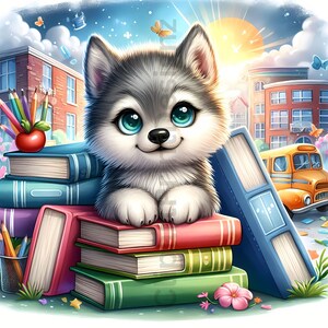Cute Back to School Wolves Clipart Bundle, Watercolor Wolf Clip Art ...
