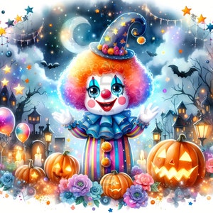 Cute Halloween Clowns Clipart Bundle, Watercolor Clown Clip Art Images ...