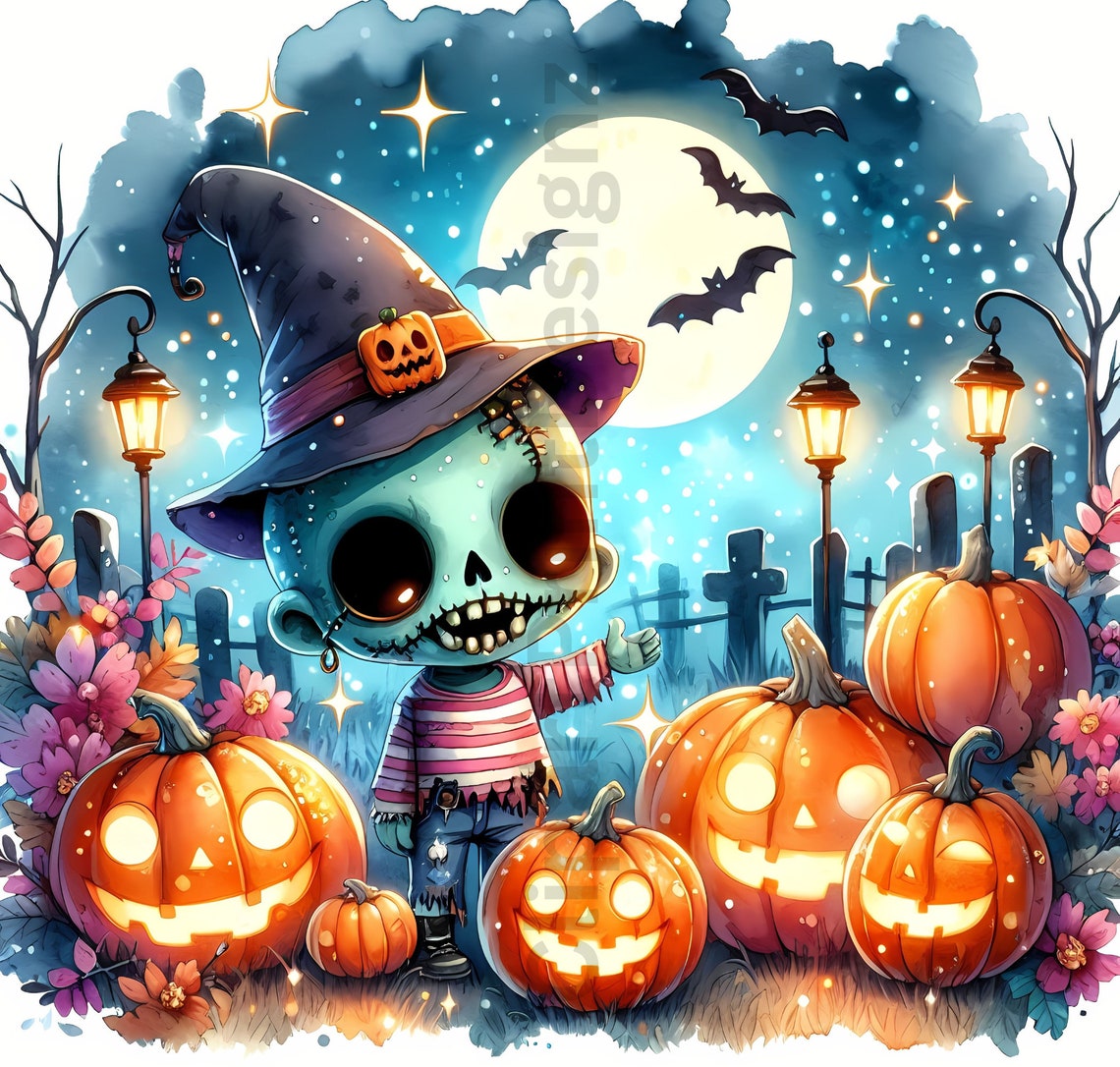 Cute Halloween Zombies Clipart Bundle, Watercolor Zombies Clip Art ...