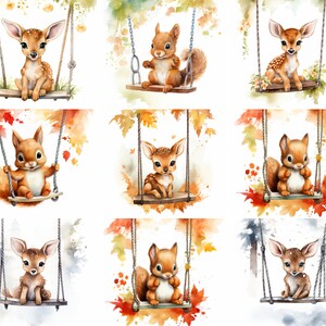 90 Cute Watercolor Animals on Swings, Baby Nursery Animal Clipart ...