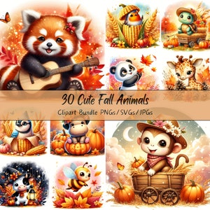 Cute Fall Animals Clipart Bundle, Watercolor Animal Clip Art Images ...