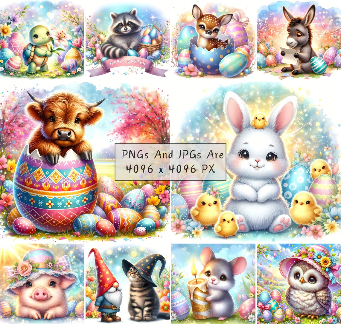 Cute Easter Animals Clipart, Funny Watercolor Animal Images, High ...