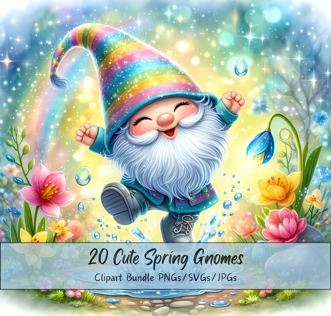Cute Spring Gnomes Clipart Bundle, Watercolor Clip Art Images, 20 High ...