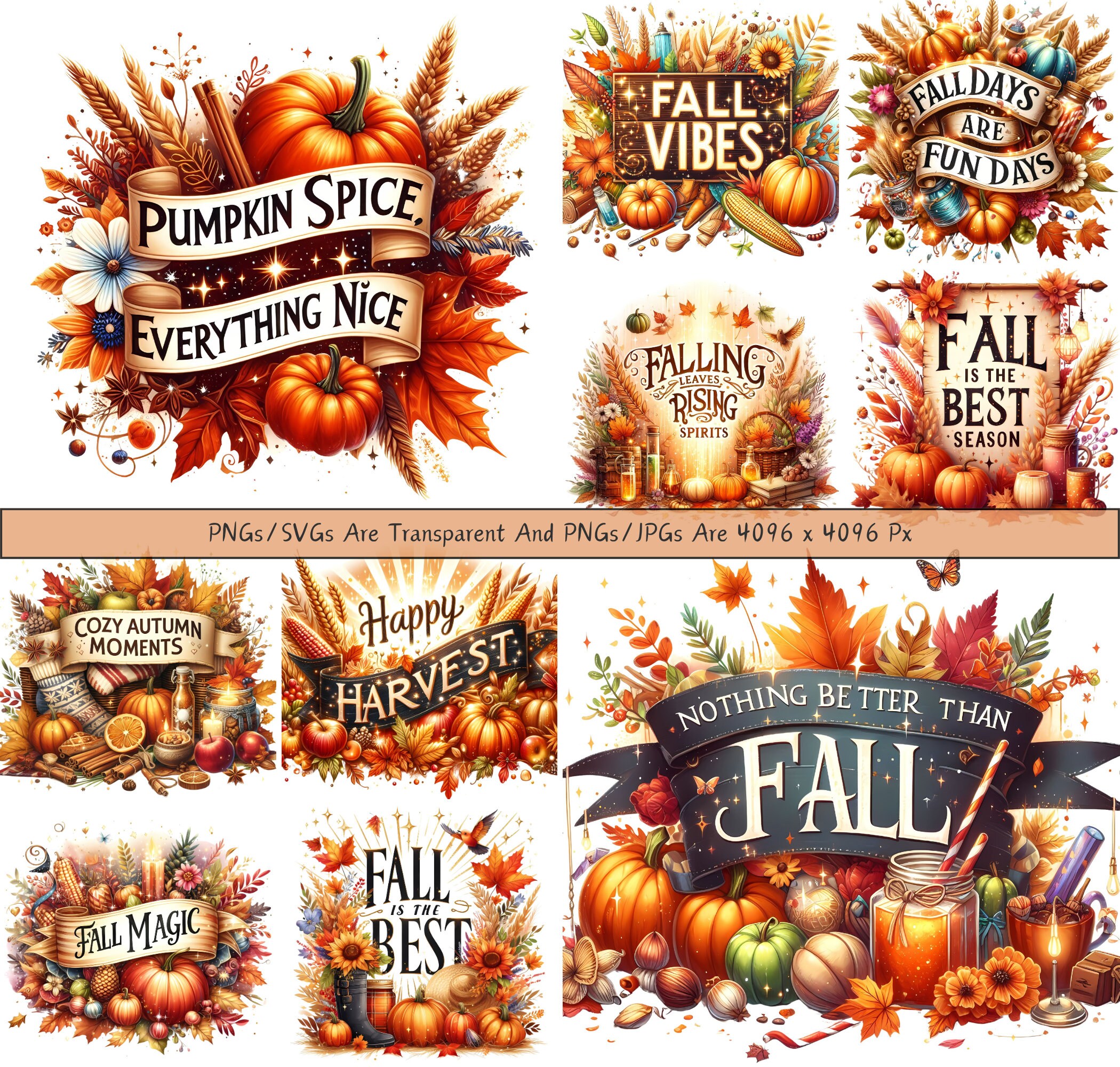 Fall Banners Clipart Bundle, Watercolor Autumn Clip Art Images, High ...