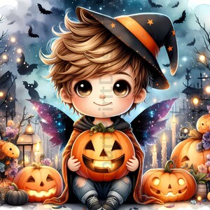 Cute Halloween Boys Clipart Bundle, Watercolor Boy Clip Art Images ...