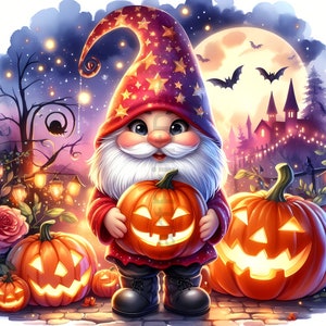 Cute Halloween Gnomes Clipart Bundle, Watercolor Gnome Clip Art Images ...