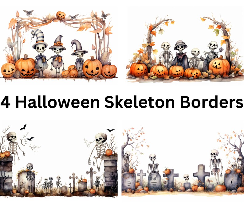 Watercolor Halloween Borders, Clipart Bundle, 44 Cute and Scary ...