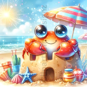 Cute Summer Crabs Clipart Bundle, Watercolor Crab Clip Art Images, High ...