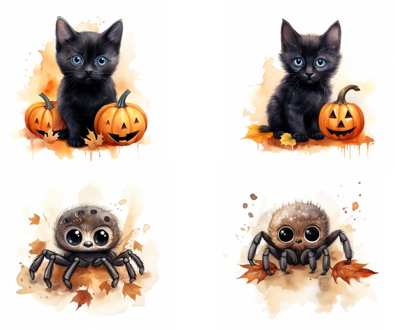 Watercolor Halloween Animal Clipart Bundle, 20 Cute Halloween Images ...
