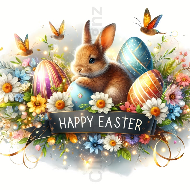 Happy Easter Clipart Bundle, Watercolor Clip Art Images, 17 High ...