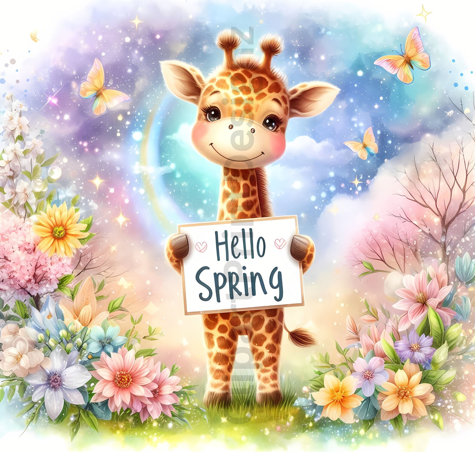 Cute Hello Spring Animals Clipart Bundle, Watercolor Clip Art Images ...