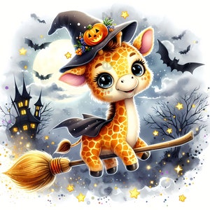 Cute Halloween Giraffes Clipart Bundle, Watercolor Giraffe Clip Art ...