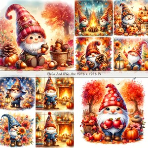 Cute Fall Gnomes Clipart Bundle, Watercolor Gnome Clip Art Images, High ...