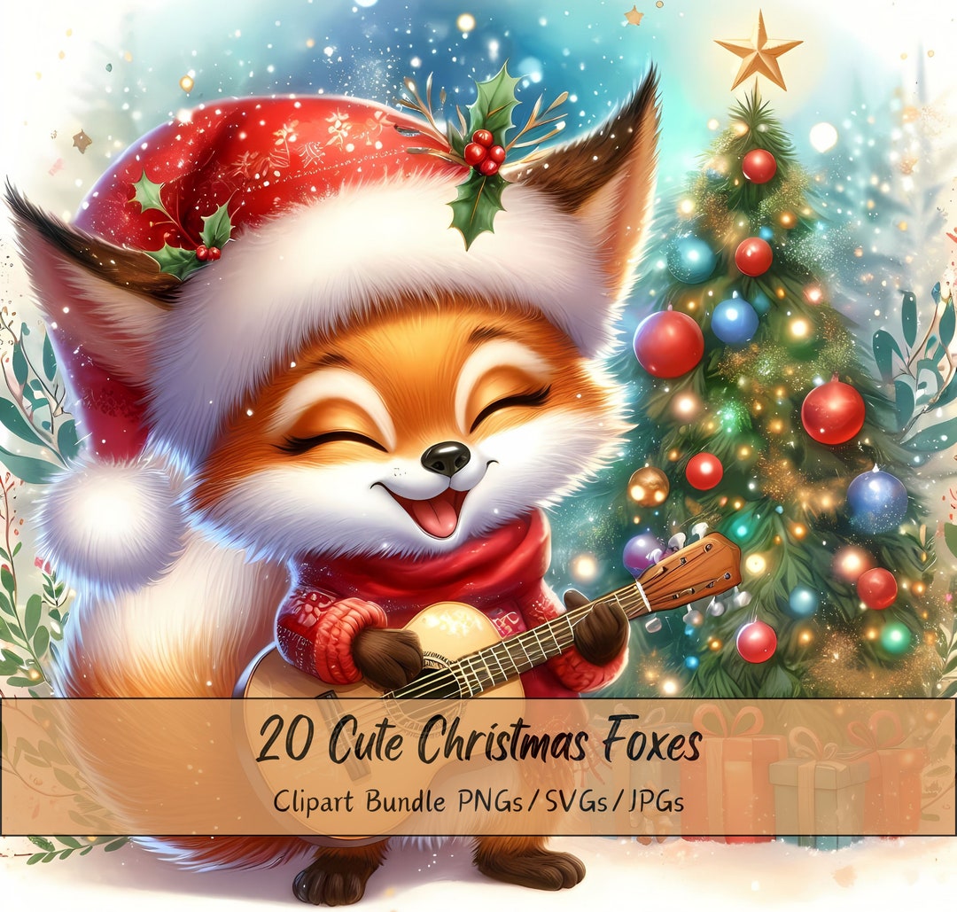 Cute Christmas Foxes Clipart Bundle, Xmas Fox Clip Art Images ...