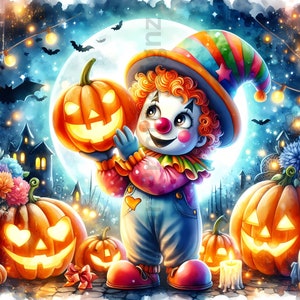 Cute Halloween Clowns Clipart Bundle, Watercolor Clown Clip Art Images ...