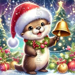 Cute Christmas Otters Clipart Bundle, Xmas Otter Clip Art Images ...