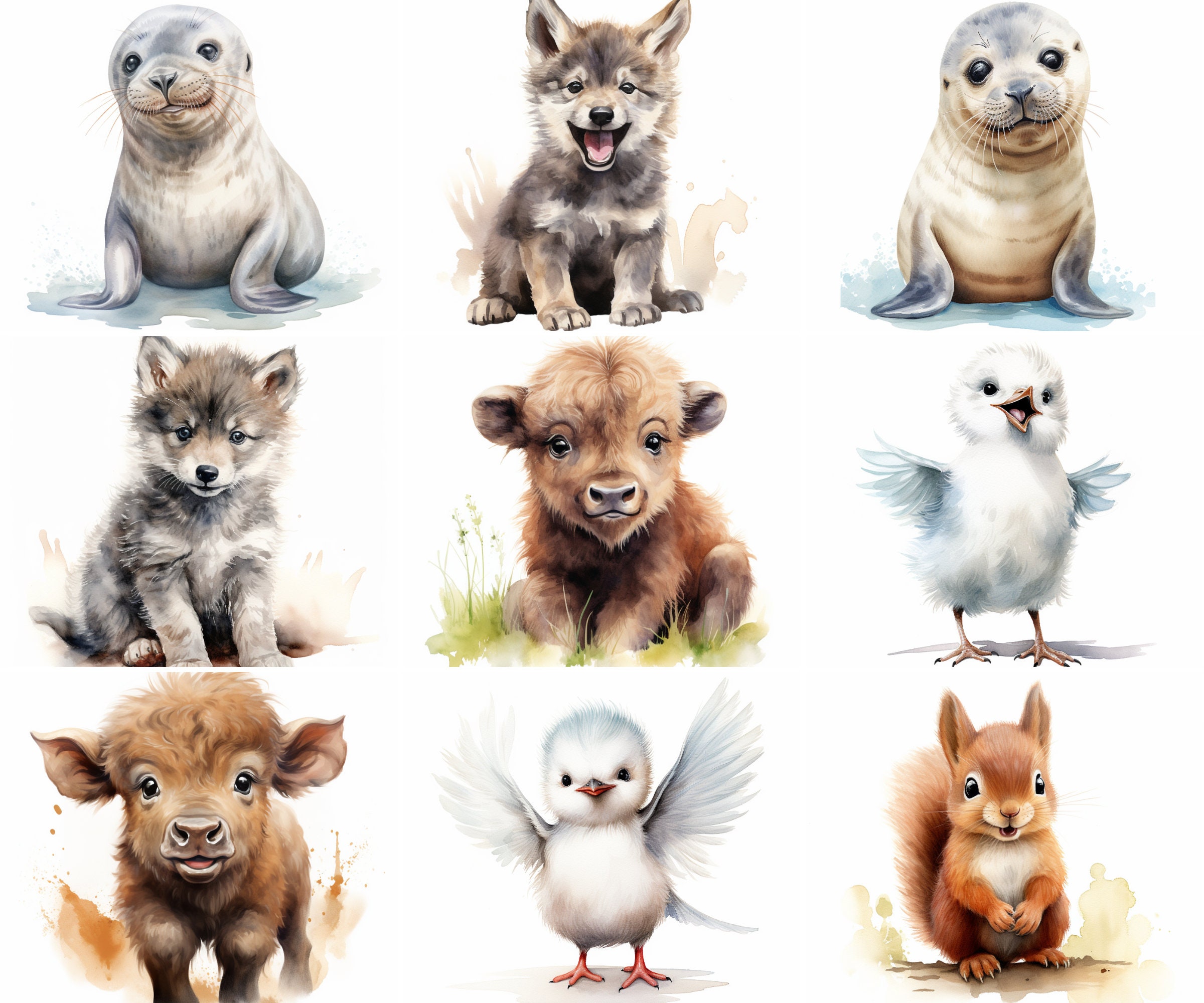 46 Watercolor Winter Animals Clipart Bundle, Cute Baby Animals, Nursery ...