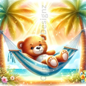 Cute Summer Teddy Bears Clipart Bundle, Watercolor Bear Clip Art Images ...